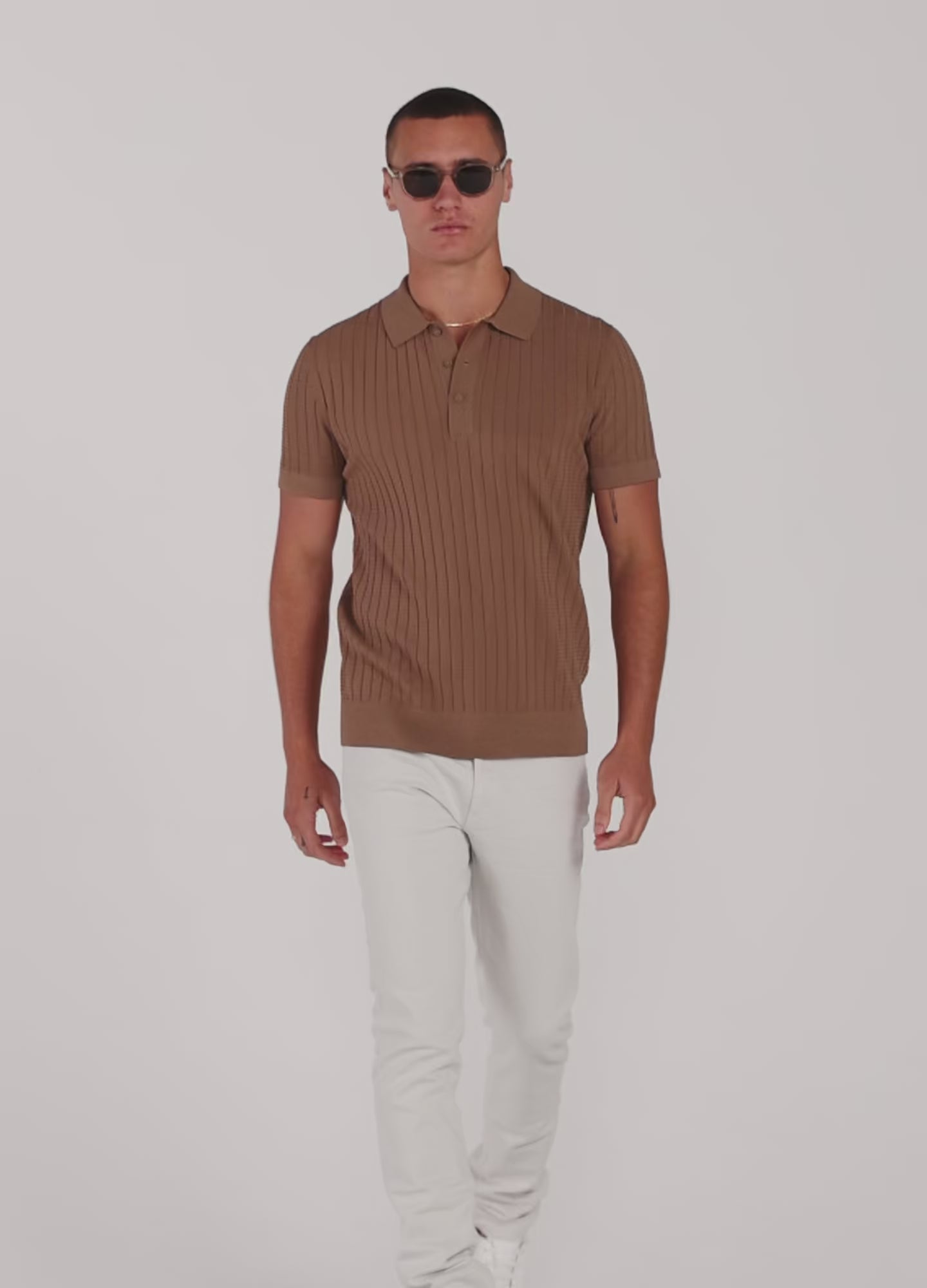 Textured Rib Tech Knit Polo New Caramel – Calibre Menswear